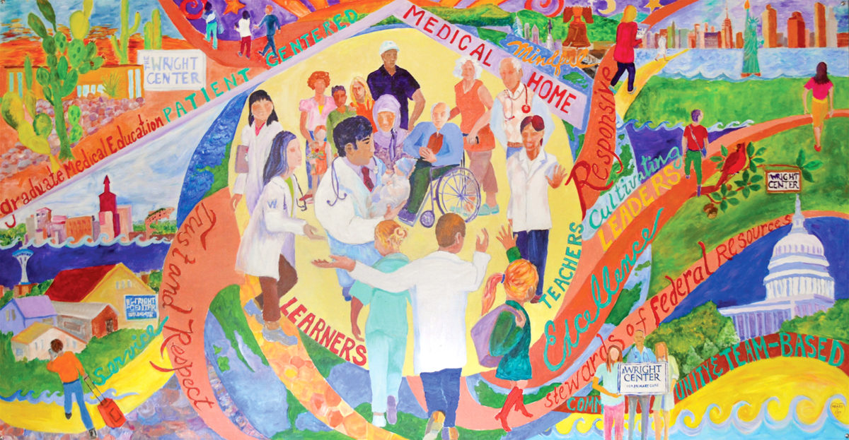 Mural de graduación - Entrada principal Tobin Hall - The Wright Center